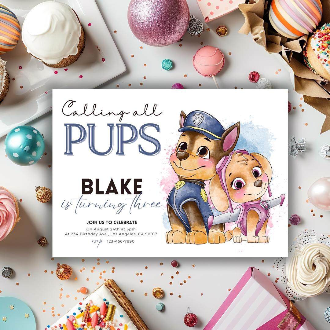 Calling All Pups Paw Patrol Birthday Invitation, Personalized Paw ...
