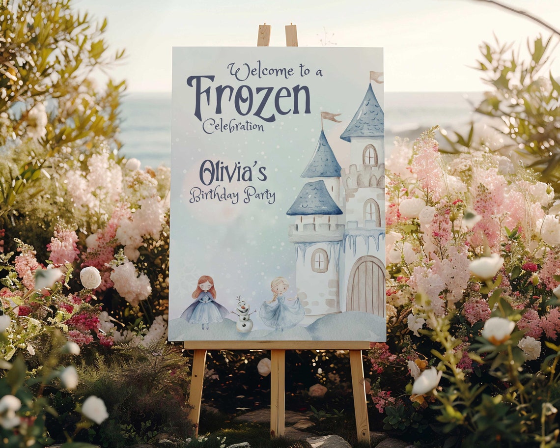 Frozen Birthday Welcome Sign: Princess Elsa & Anna Party (EDITABLE ...