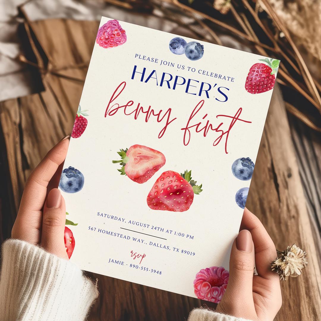 Berry First Birthday Invitation: Strawberry Theme (digital Download) - Etsy
