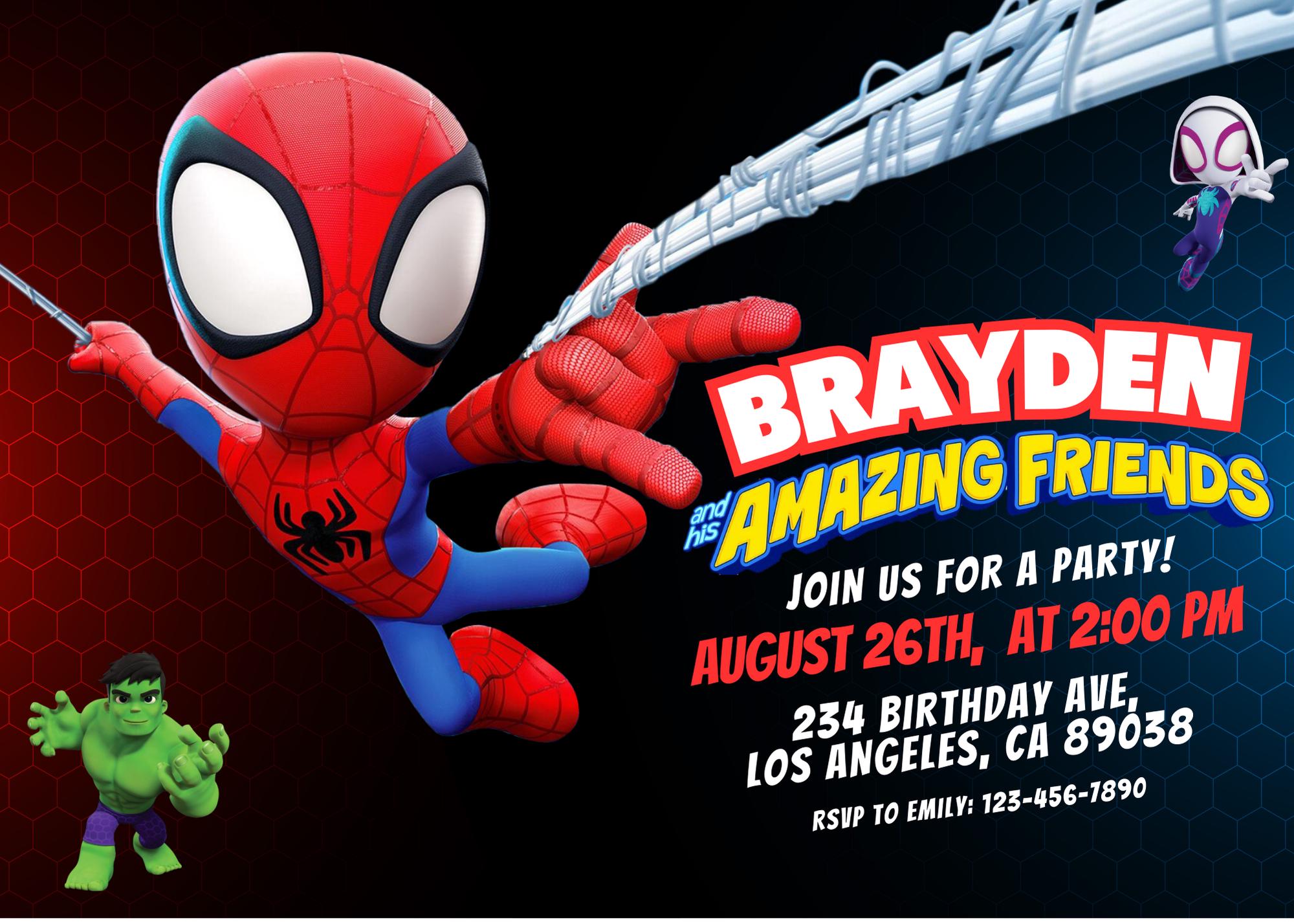 Spidey and His Amazing Friends Birthday Invitation Spidey Digital ...