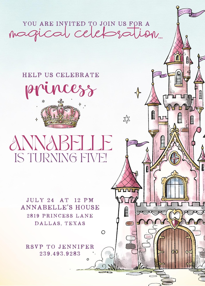 Editable Princess Birthday Invitation | Princess Birthday Template ...
