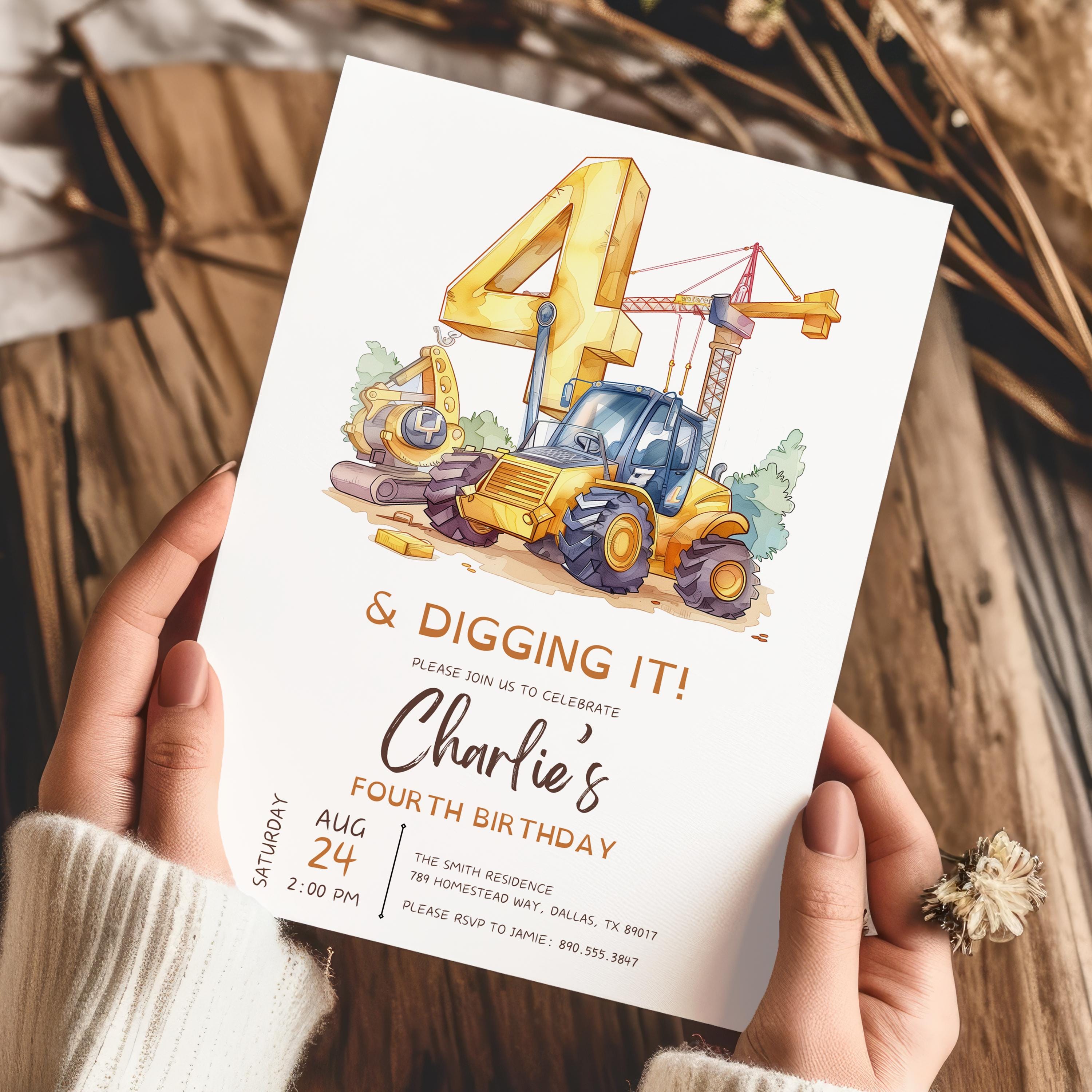 Construction Birthday Invitation, Editable Construction Invitation ...