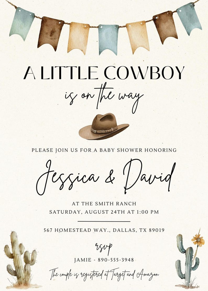 Cowboy Baby Shower Invitation Template, Personalized Western Baby ...