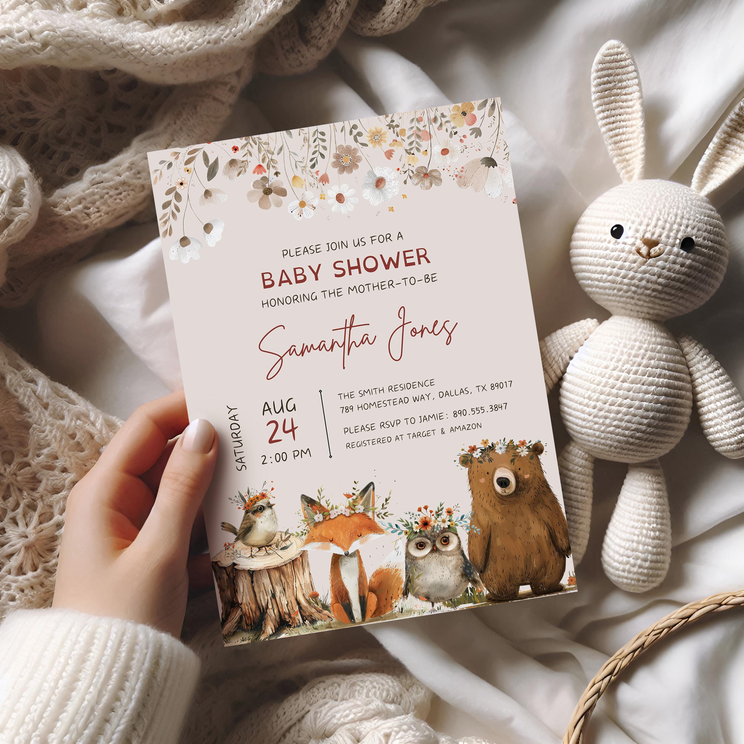 Woodland Animal Baby Shower Invitation: Rustic Forest Invite (digital ...