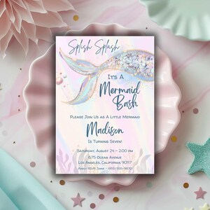 Editable Mermaid Birthday Invitation: Sparkle Under the Sea (digital ...