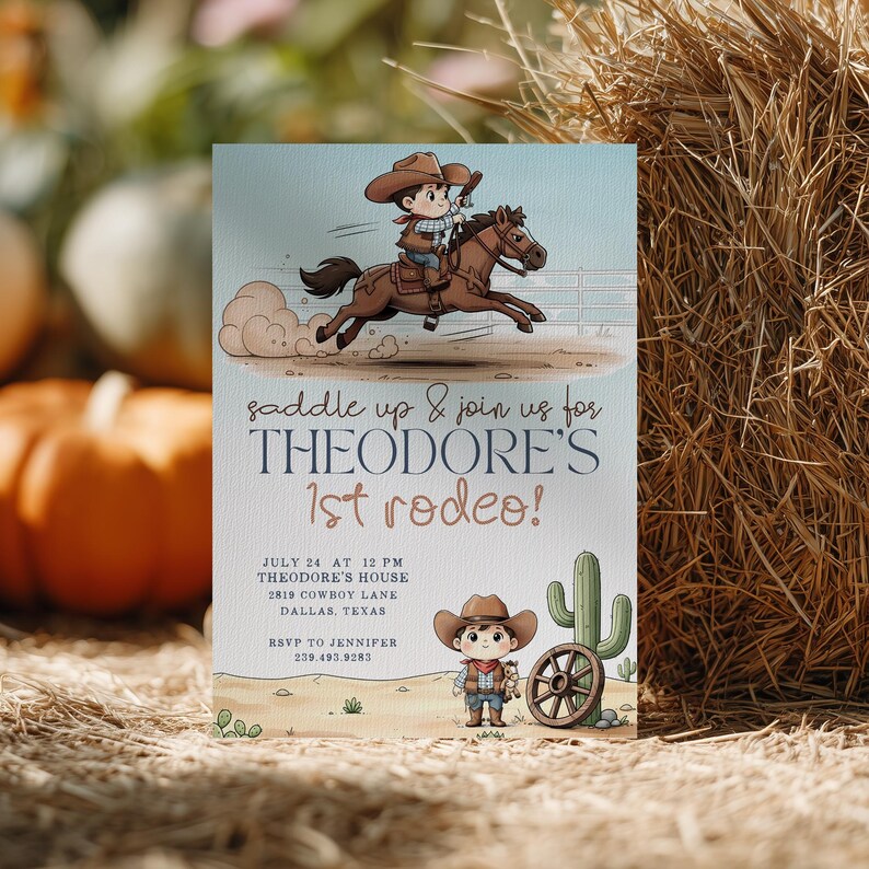 Editable Cowboy 1st Birthday Invitation Template, First Rodeo Birthday ...