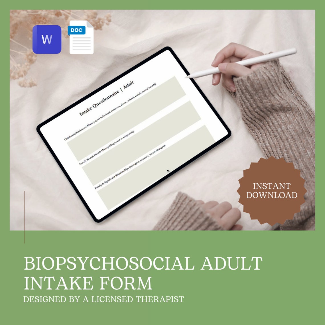 Adult Intake Form Biopsychosocial Intake Form Therapists - Etsy