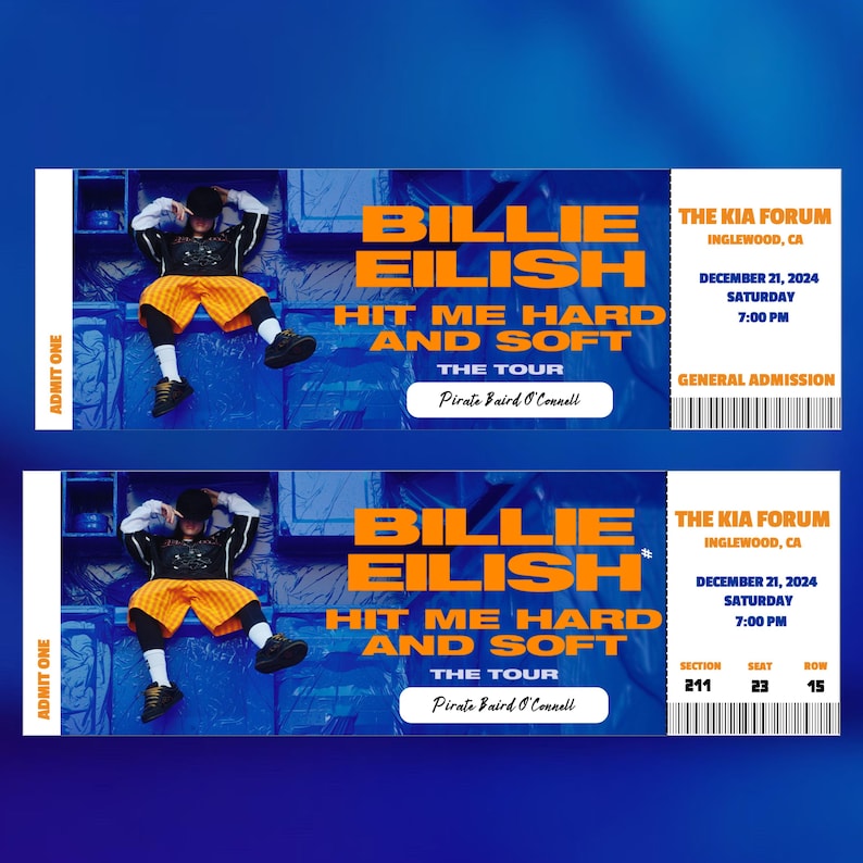 Billie Eilish Hit Me Hard and Soft Tour 2024 Concert Ticket Printable ...