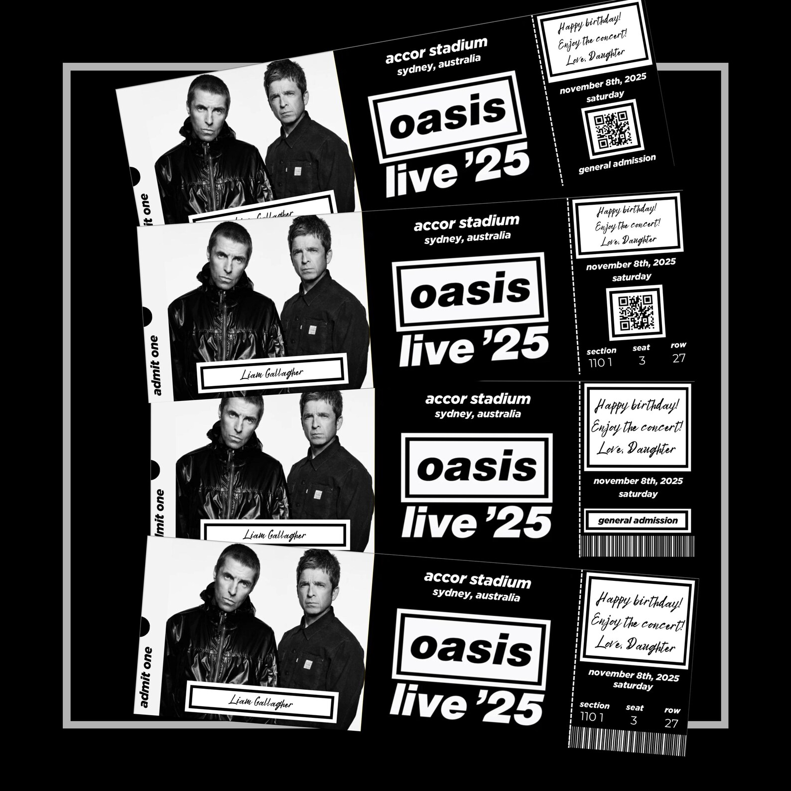 Oasis Live 2025 Tour Reunion Concert Ticket Printable Custom Personalized Ticket Gift Surprise ...