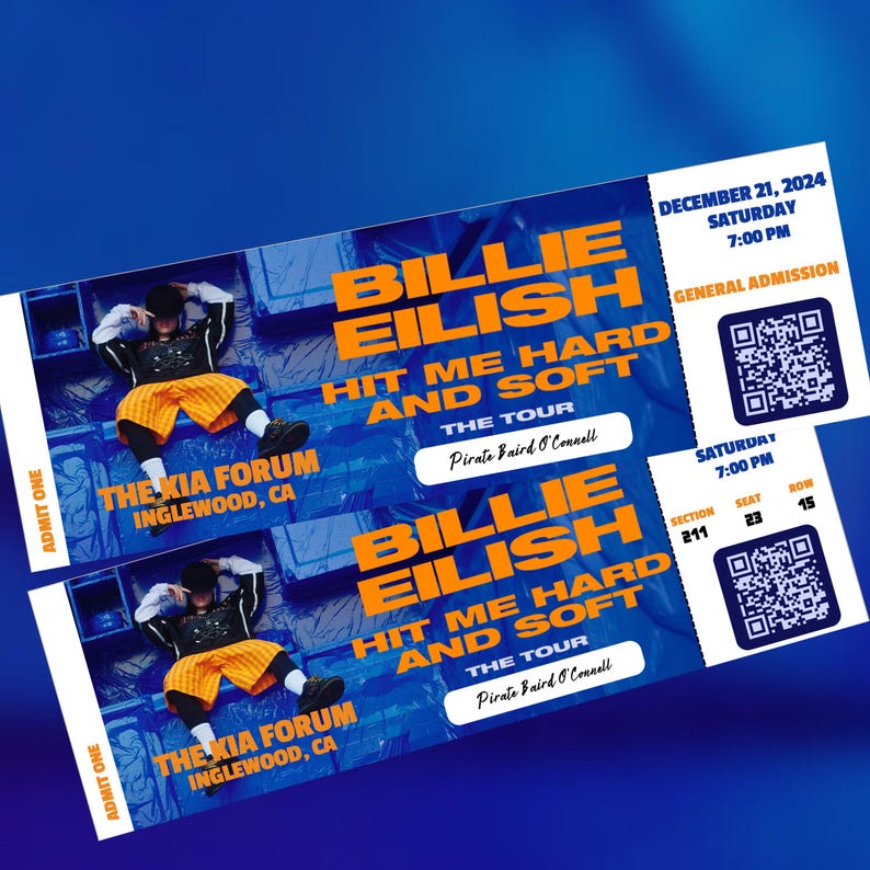 Billie Eilish Hit Me Hard and Soft Tour 2024 Konzertticket Druckbare ...