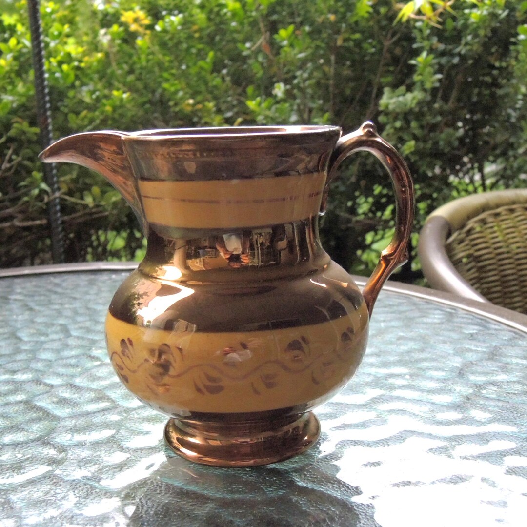 Antique Copper Lustre Pitcher Antique Staffordshire Hand Painted Copper ...