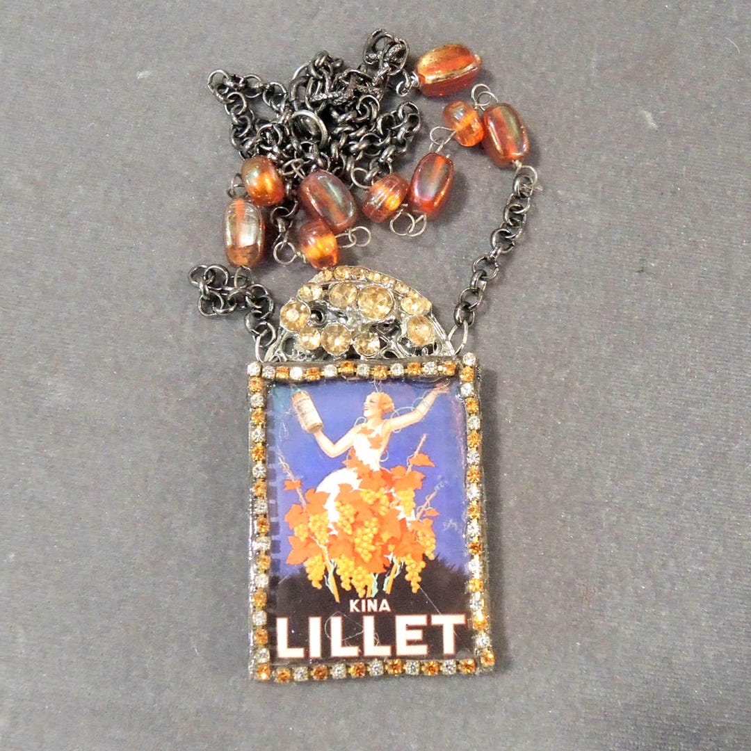 Soldered Glass Lillet Champaign Ad Pendant: Rhinestone Trim, Orange ...