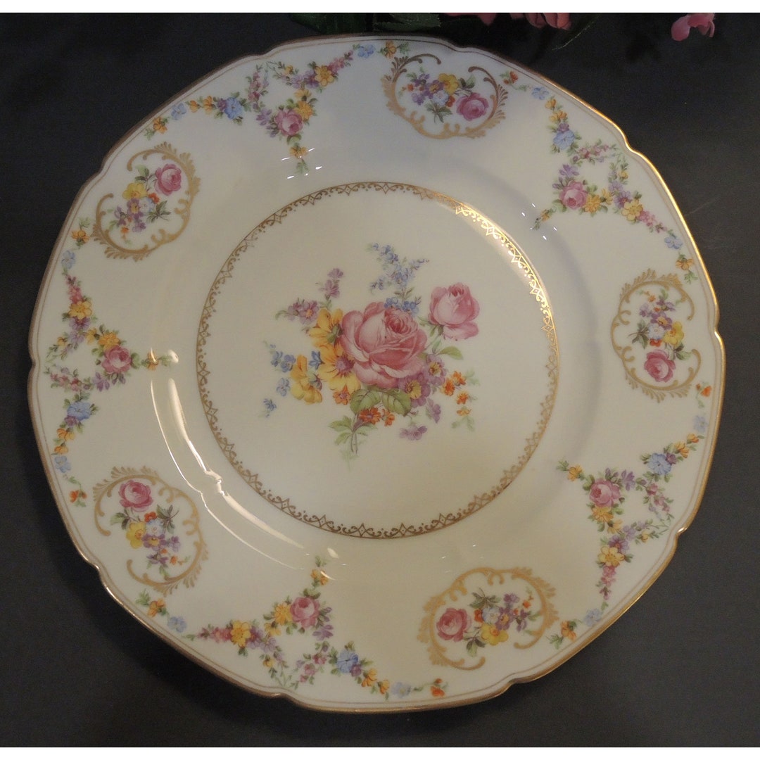 Vintage Baronet Cake Plate, Czech Porcelain Floral Plate, Gold Accents ...
