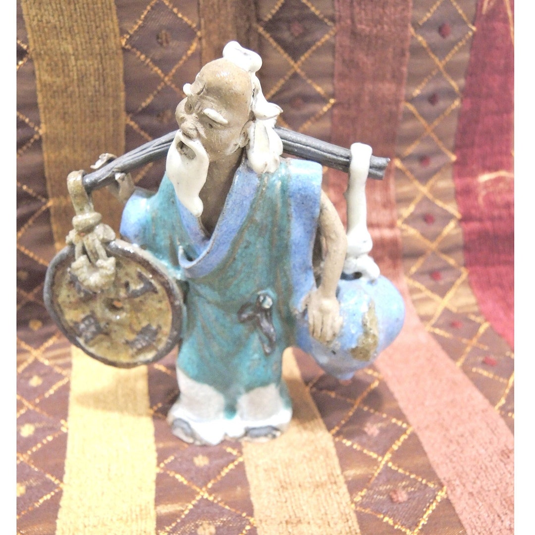 Antique Chinese, Shiwan Mud Man. Yoke With Coin and Peach - Etsy