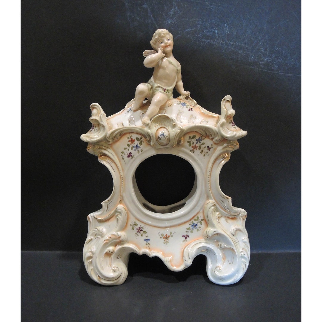 Magnificent Porcelain Cherub Hand Painted Pocket Watch or Clock Holder ...
