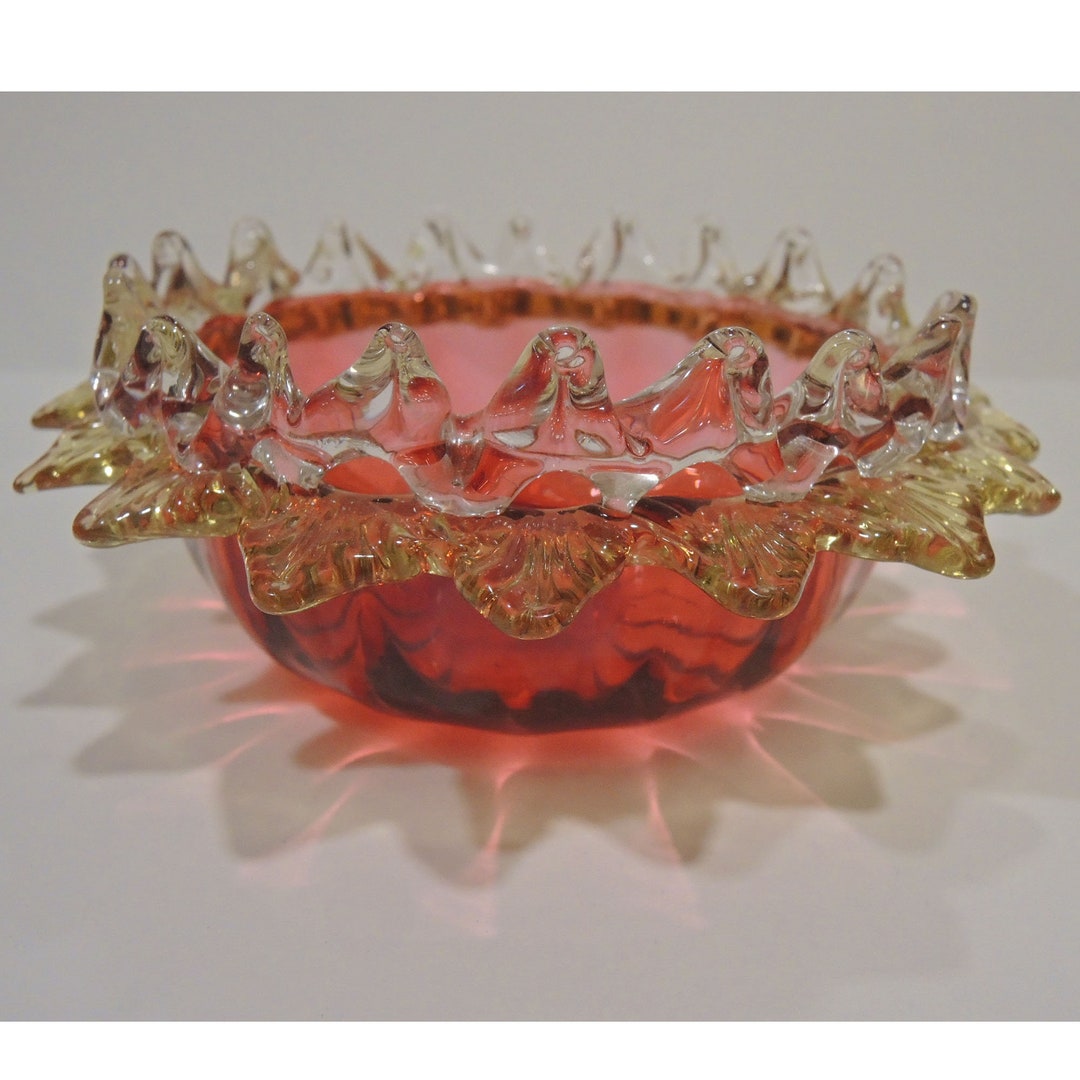 Magnificent Cranberry Glass Bowl With Gold Tone and Clear Applied ...