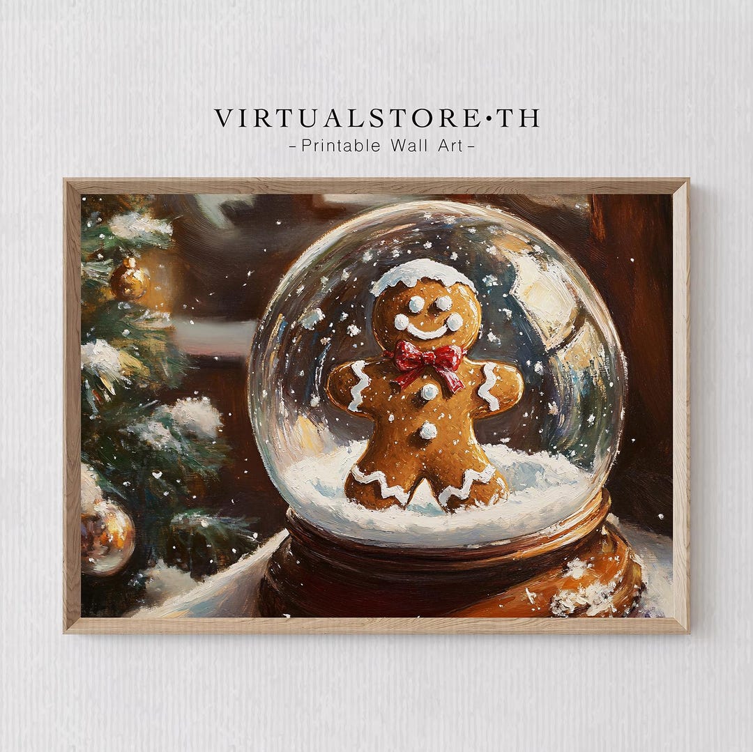 Vintage Cute Gingerbread Man Wall Art, Printable Wall Art, Snowy ...