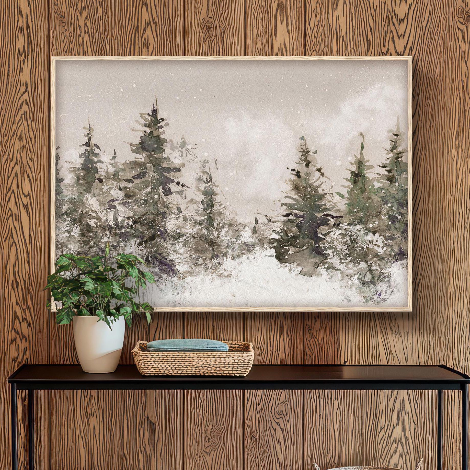 Snow Covered Pines Wall Art | Extra Large Vintage Christmas Tree Wall ...