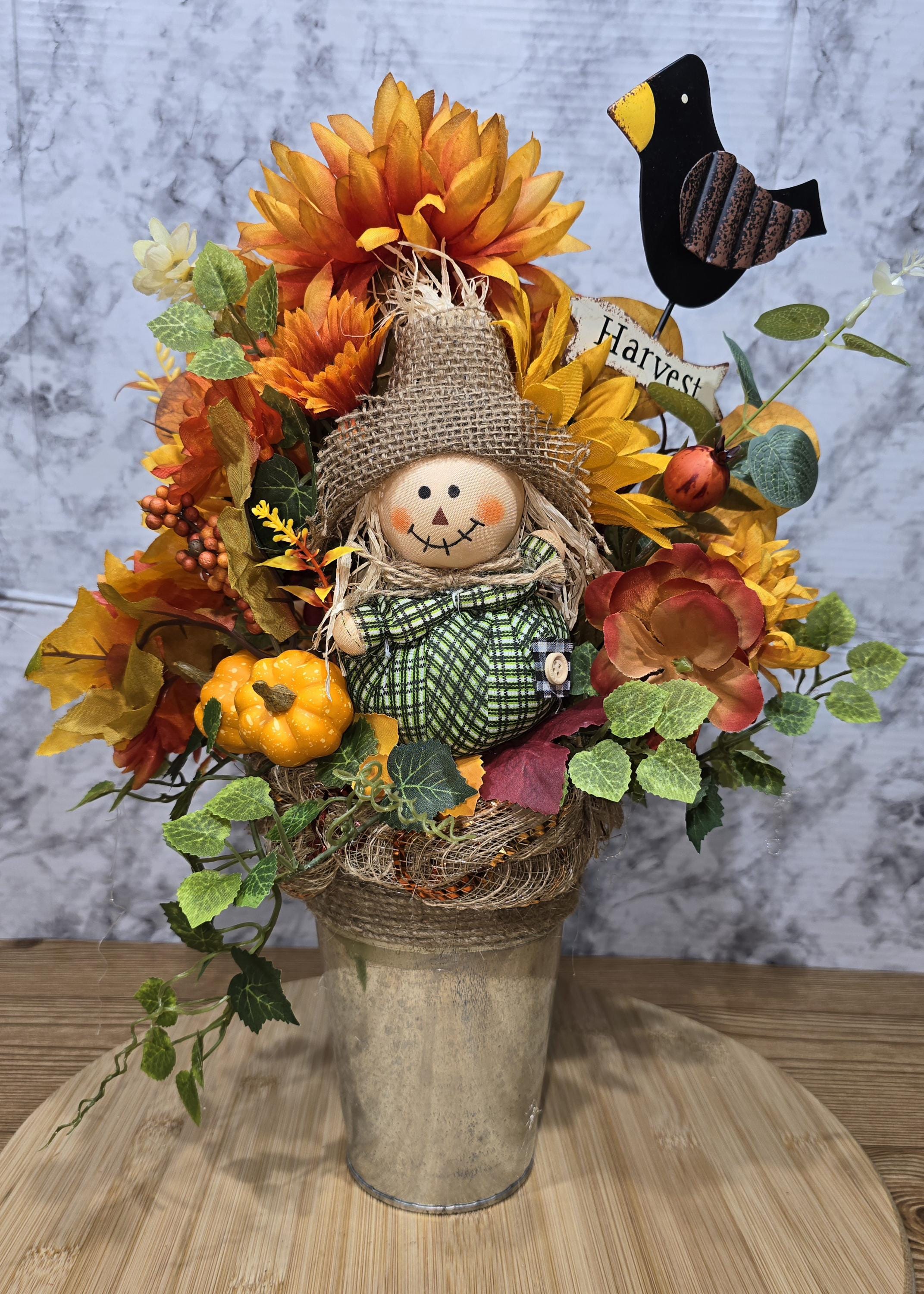 Scarecrow and Crow Cemetery Arrangement That is Filled With Fall Faux ...