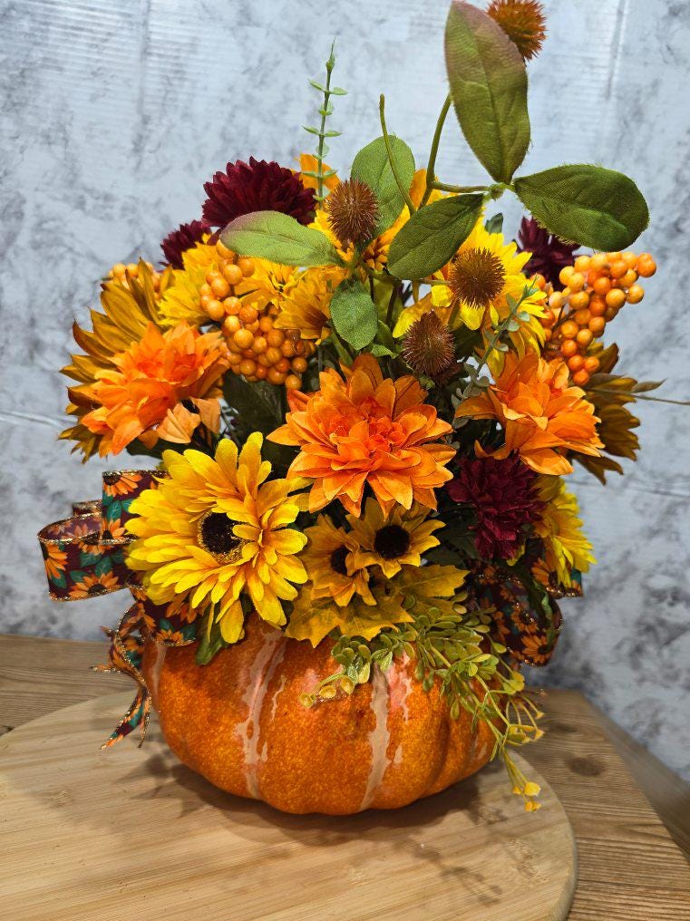 Fall Sunflower Weighted Floral Pumpkin for Cemetery Decoration Memorial ...