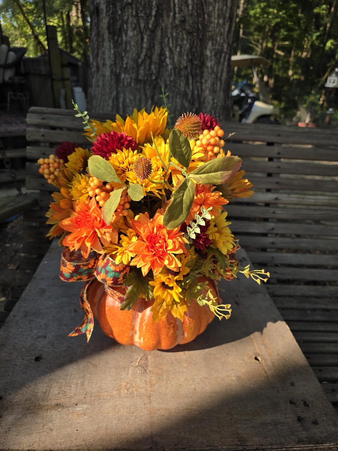 Fall Sunflower Weighted Floral Pumpkin for Cemetery Decoration Memorial ...