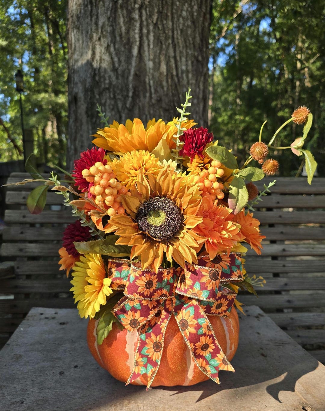 Fall Sunflower Weighted Floral Pumpkin for Cemetery Decoration Memorial ...