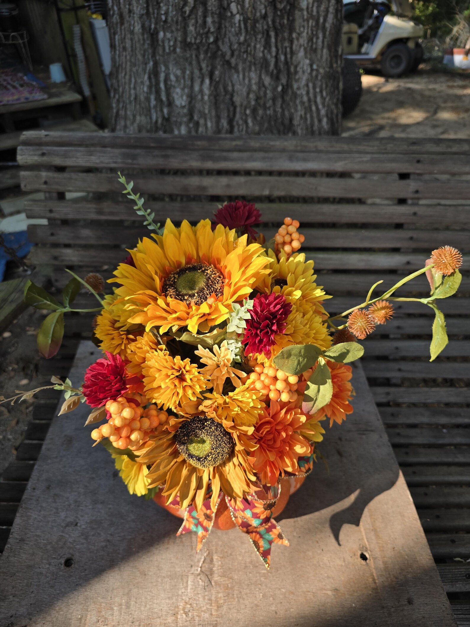 Fall Sunflower Weighted Floral Pumpkin for Cemetery Decoration Memorial ...