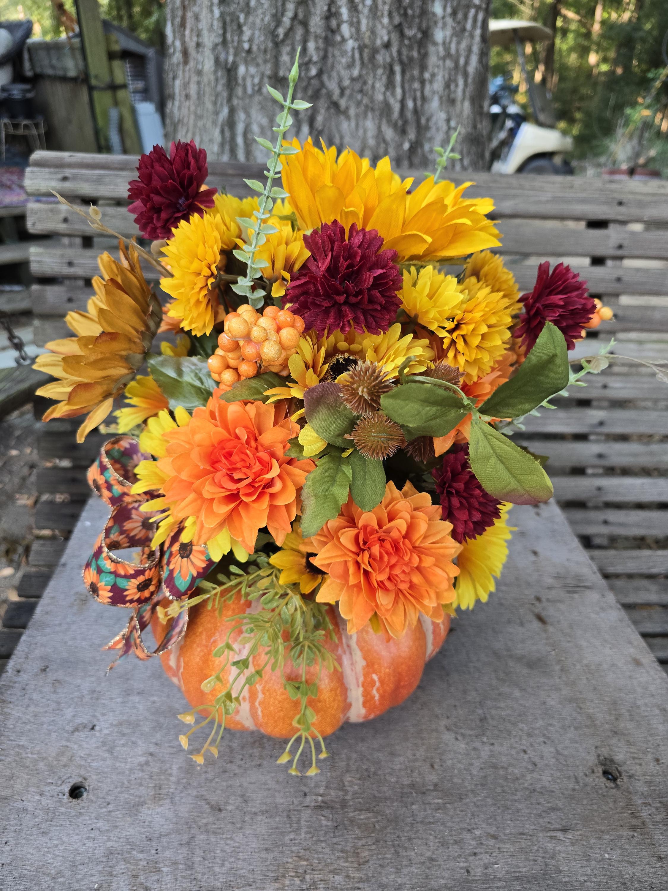 Fall Sunflower Weighted Floral Pumpkin for Cemetery Decoration Memorial ...