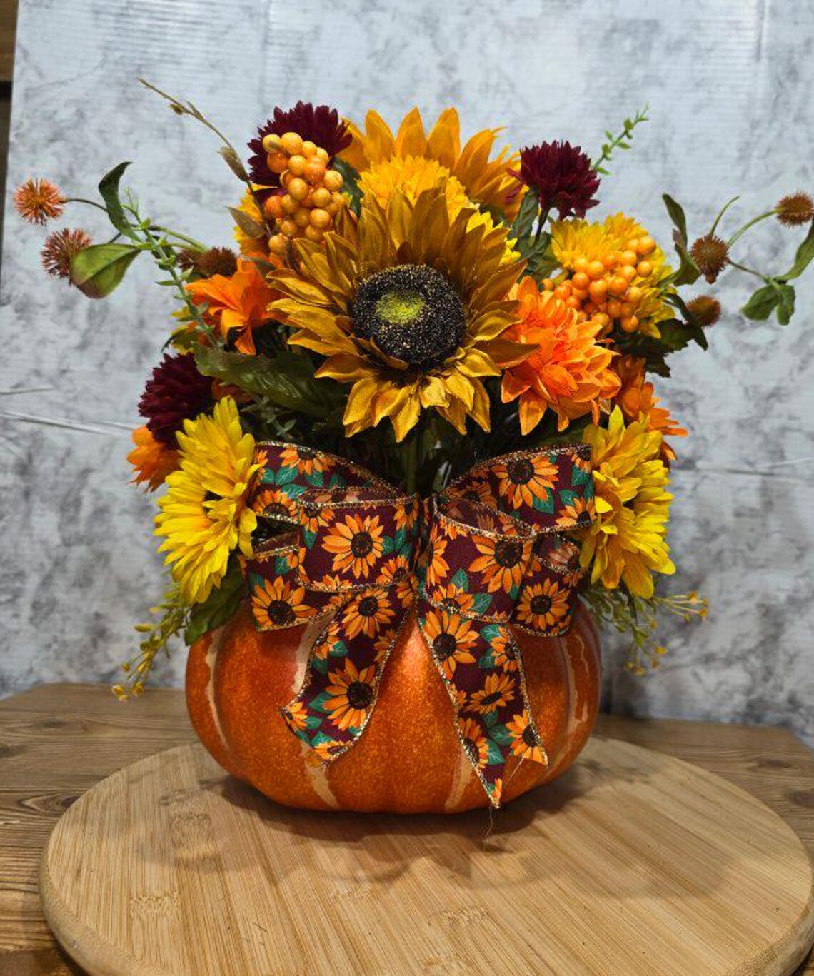 Fall Sunflower Weighted Floral Pumpkin for Cemetery Decoration Memorial ...