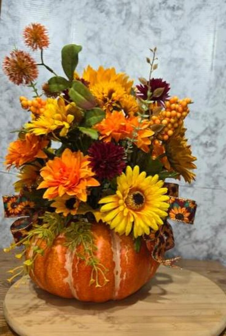 Fall Sunflower Weighted Floral Pumpkin for Cemetery Decoration Memorial ...