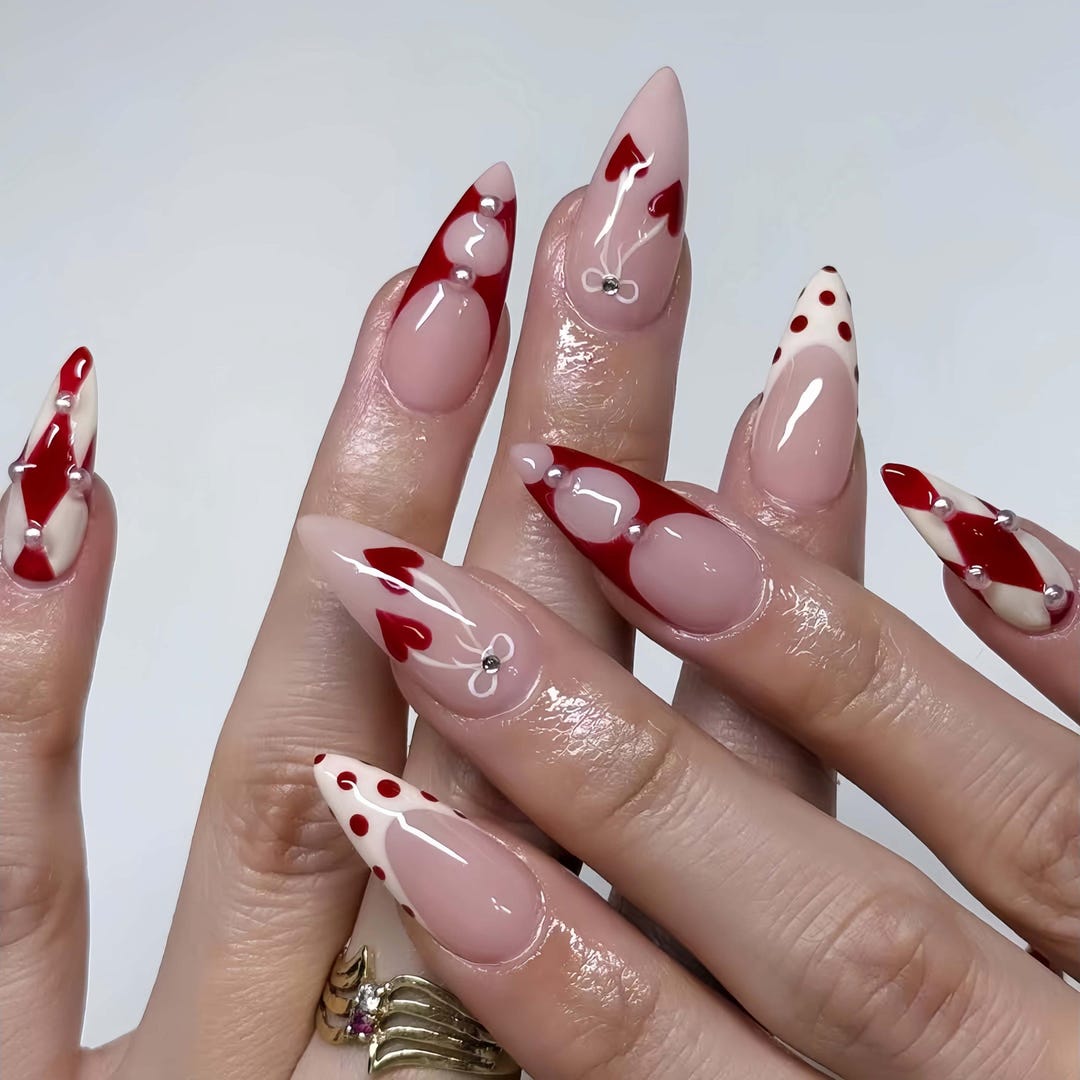 Dreamy Stylish Red Nails, Wedding Nails , Hand Painted Gel Nails ...