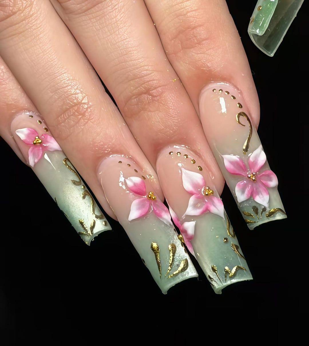 Custom Press on Nail,pink Flower Wedding Nails, Handmade Gel Nails ...