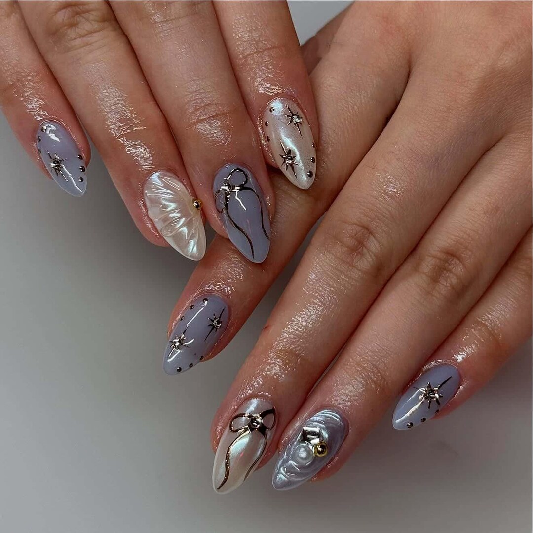 Dreamy 3D Blue Nails, Wedding Nails , Handpainted Gel Nails, Floral ...