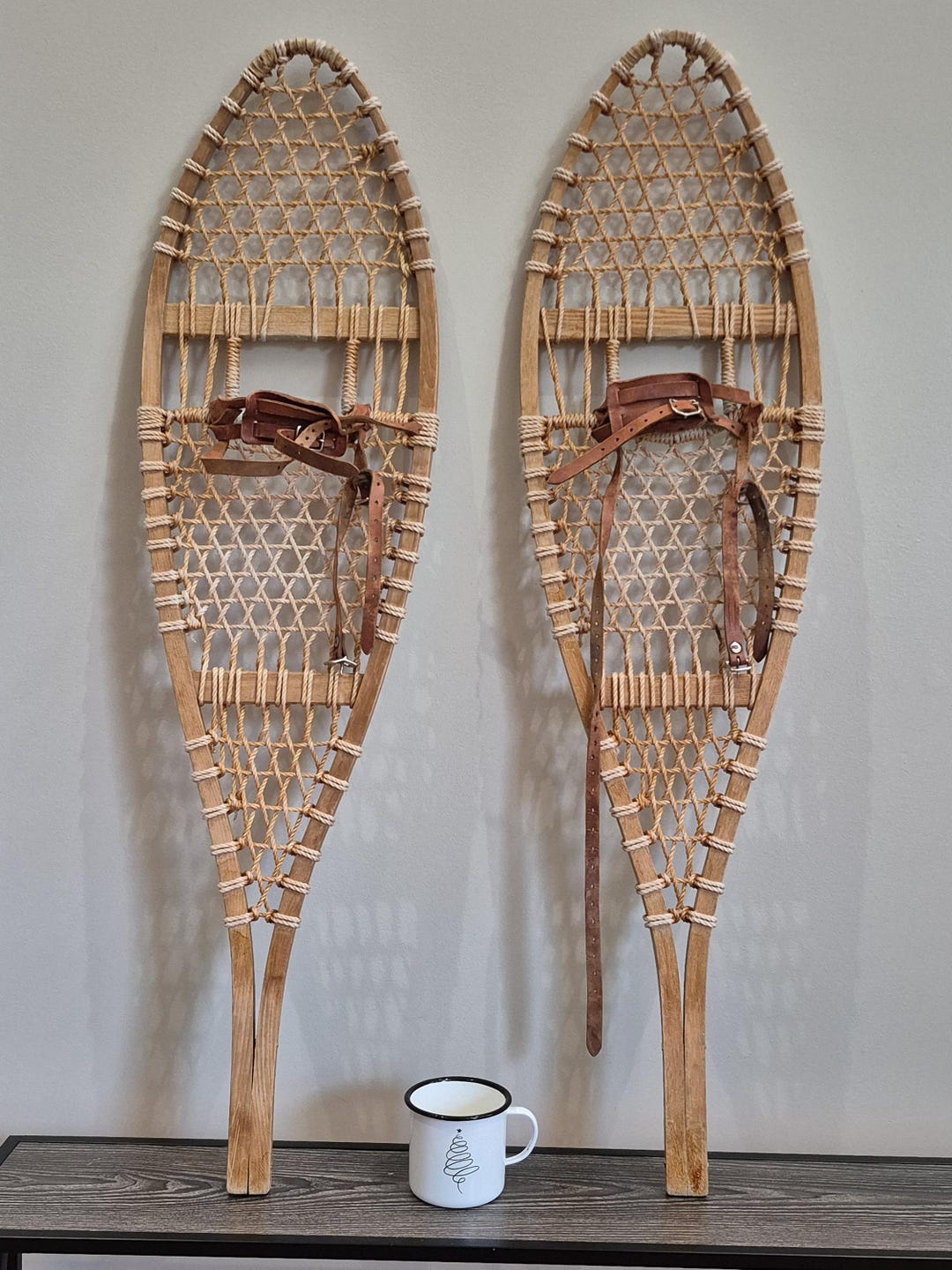 Vintage Wooden Snowshoes With Tight Rope Webbing (NOT RAWHIDE) 13"x48 ...