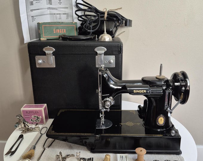 Vintage Singer Featherweight 221 Scroll Face Blue Badge Anniversary ...