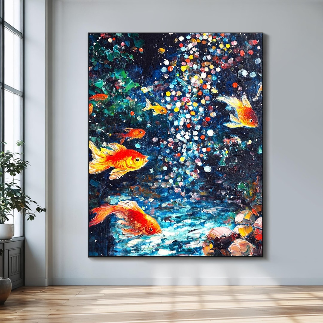 Colorful Goldfish Wall Art Canvas Print – Abstract Koi Pond Painting ...