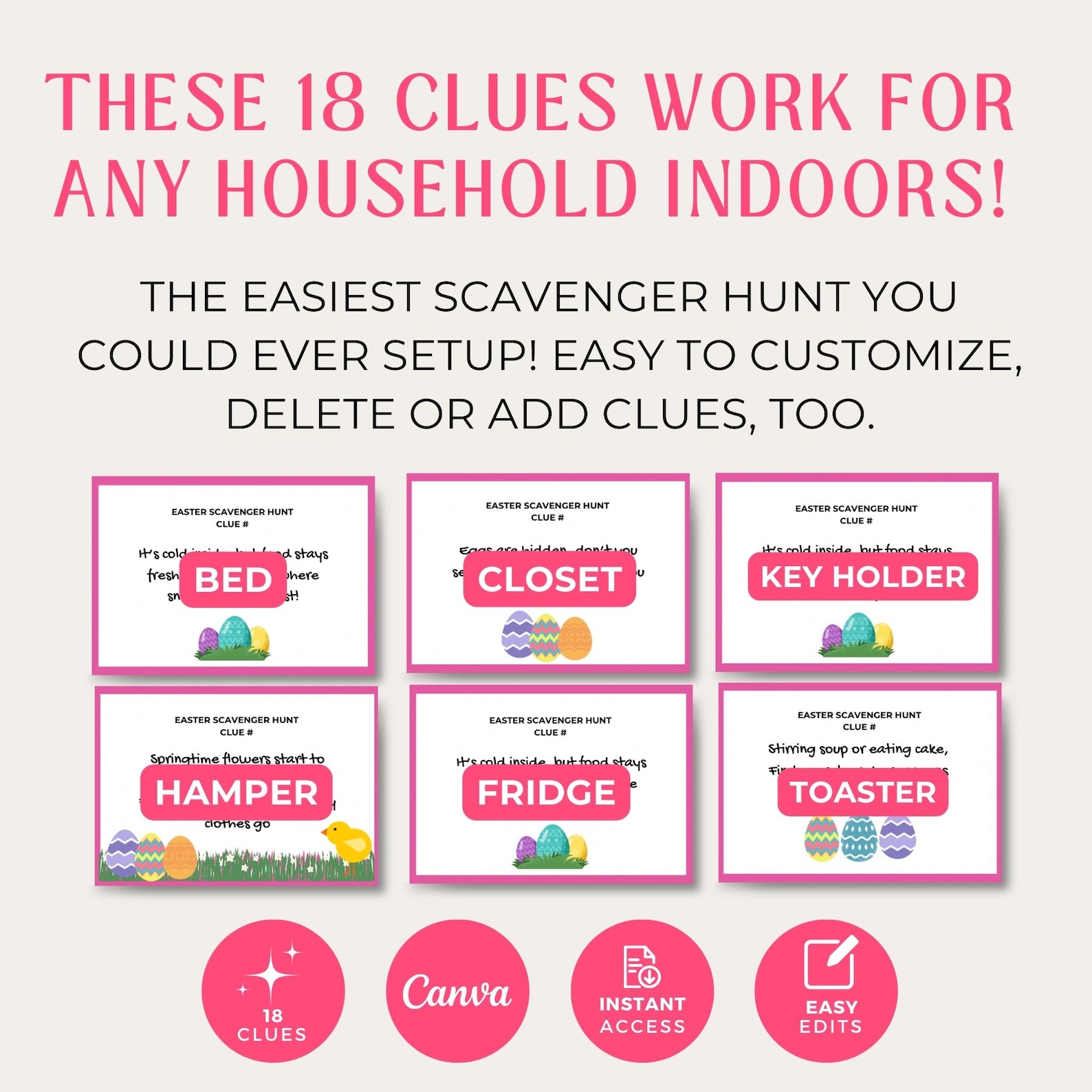 Indoor Easter Scavenger Hunt for Kids, Printable Easter Treasure Hunt ...