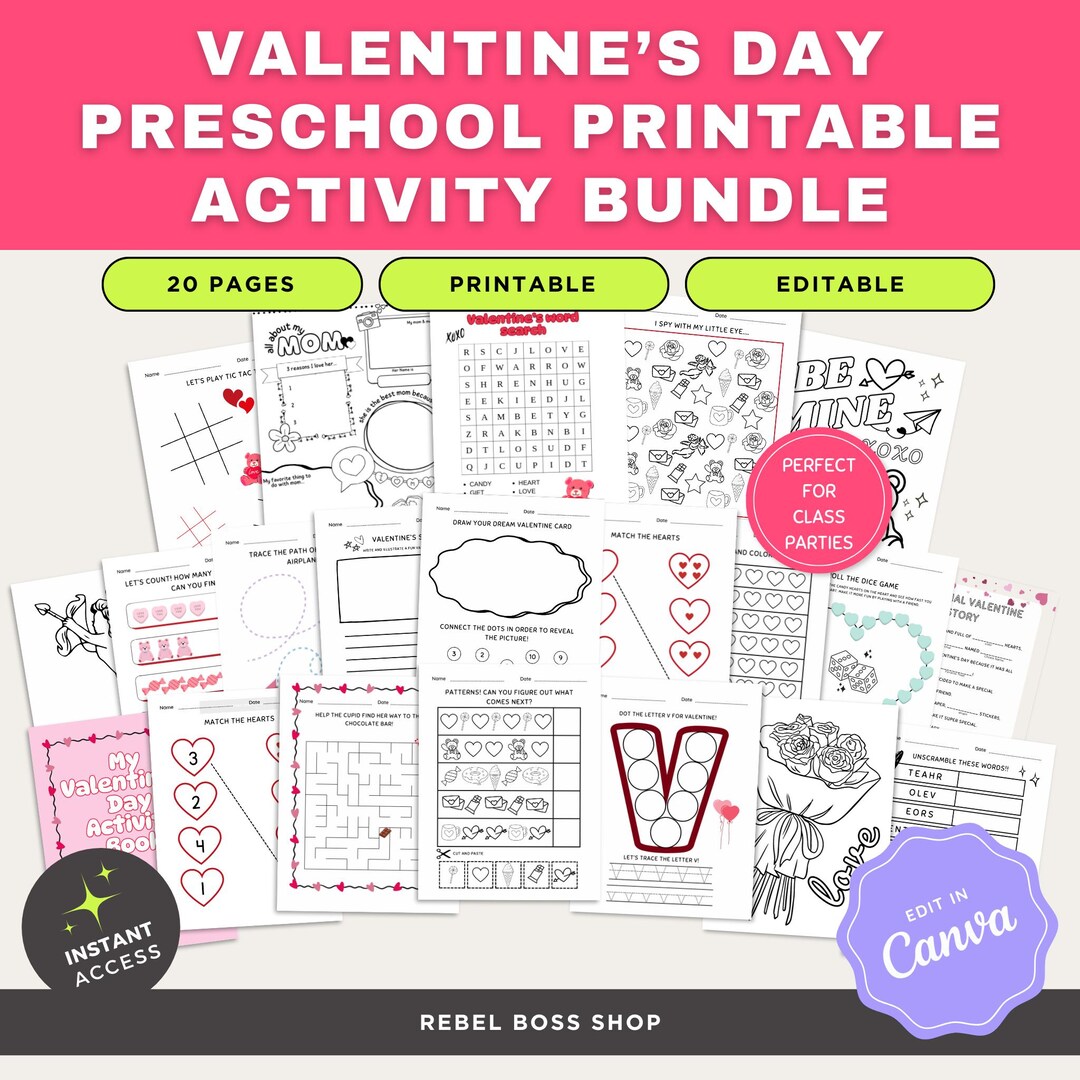 Printable Valentine's Day Activity Bundle, Preschool, Elementary ...