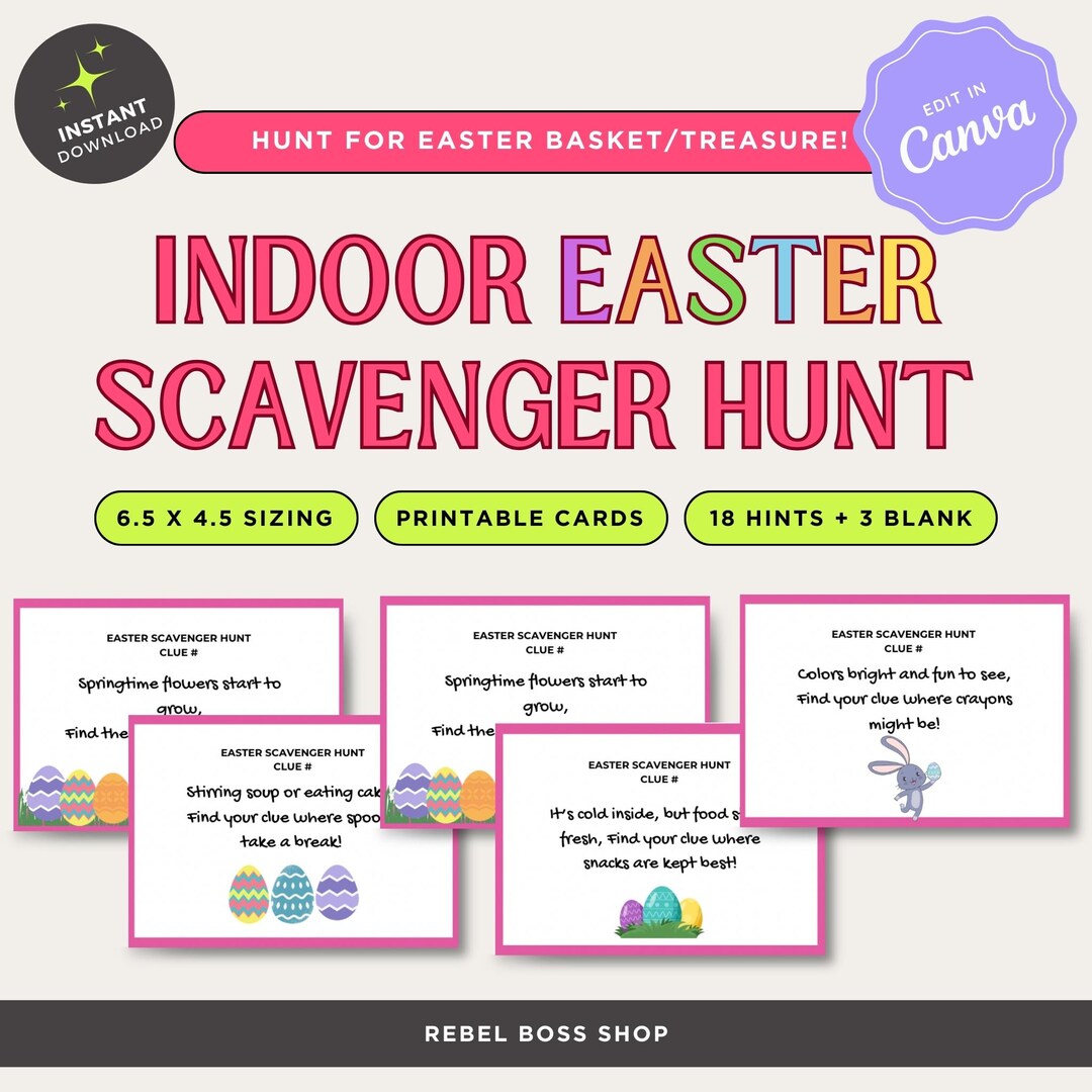 Indoor Easter Scavenger Hunt for Kids, Printable Easter Treasure Hunt ...