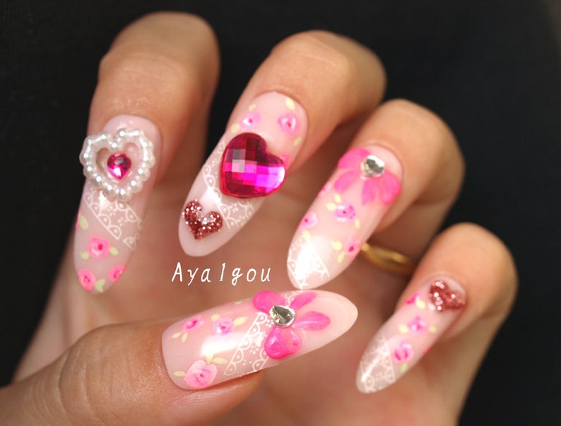 Stiletto Nails Kawaii Nails Hime Gyaru Nail Art Pink Etsy