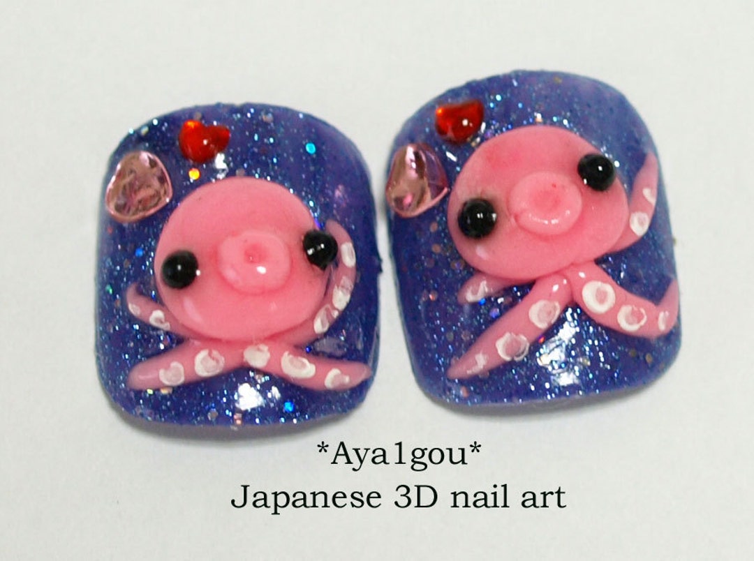 Toe Nails, Press on Nails, Octopus, 3D Nail, Kawaii Nails, Pedicure ...