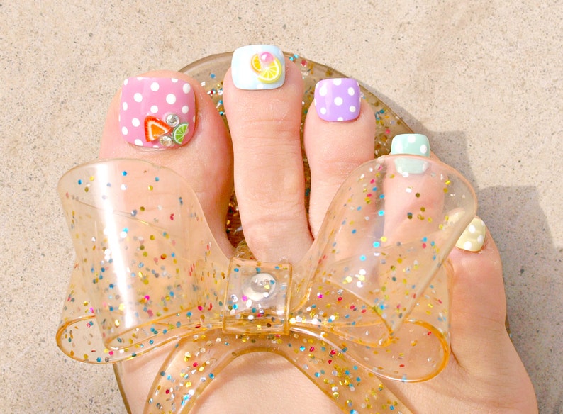 Toe Nails Pastel Rainbow Harajuku Polka Dot Fruit Pearl - Etsy