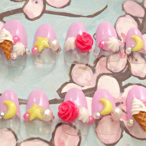 Kawaii Nails Fairy Kei 3D Nails Deco Nails Lolita - Etsy