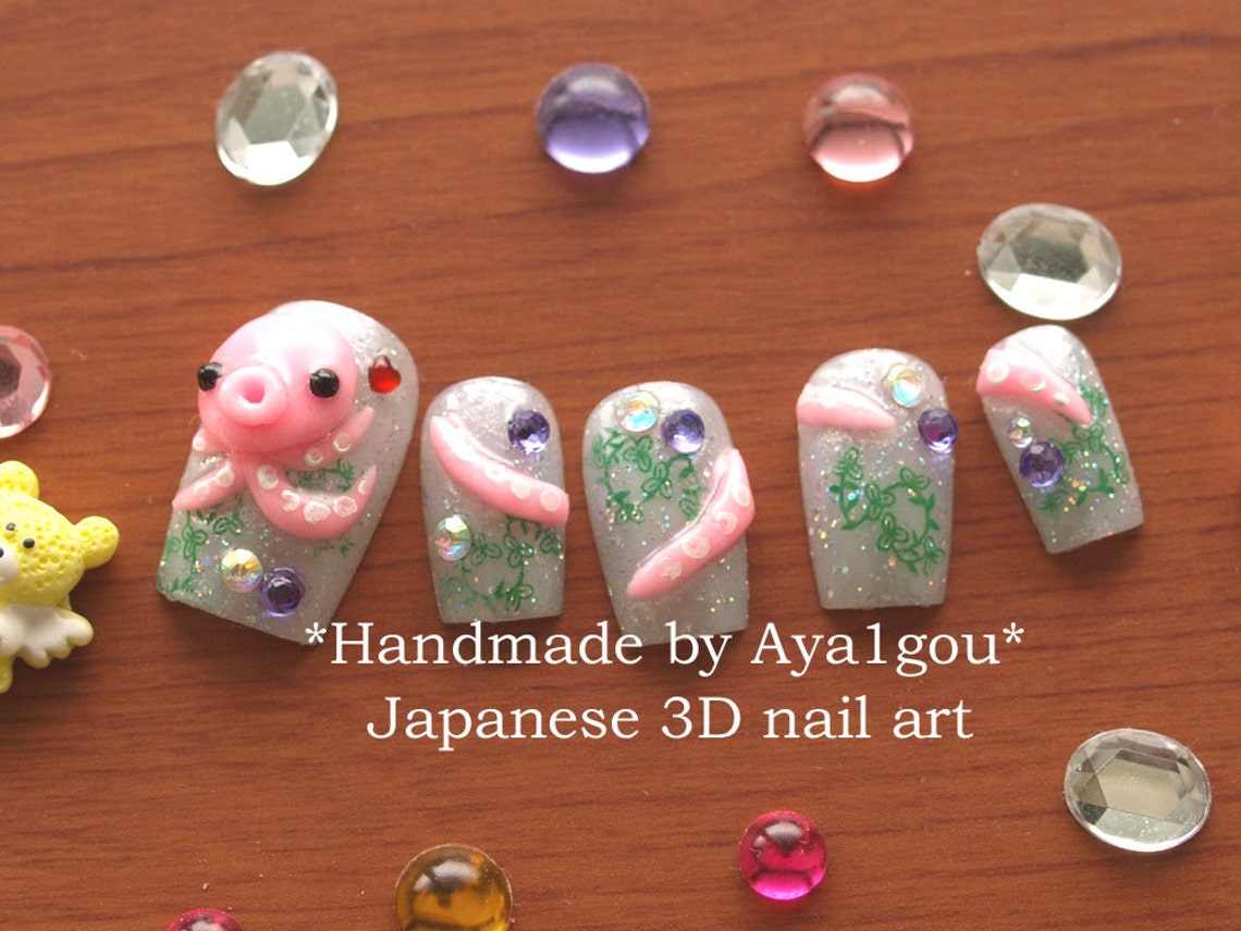 Octopus Squid 3D Nails Sea Animal Nautical Kawaii Nails - Etsy