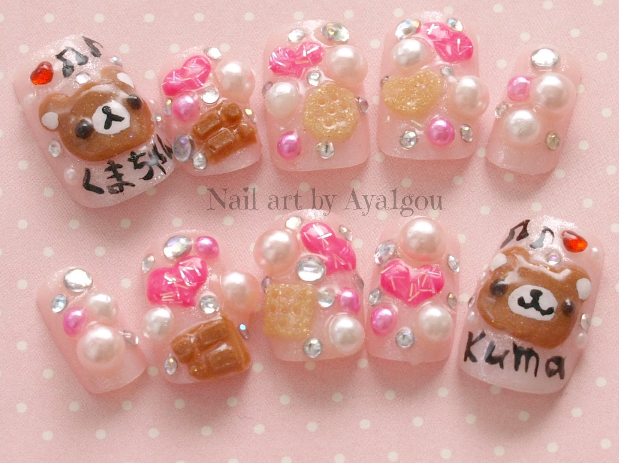 Japanese 3d Nail Harajuku Jfashion Kawaii Kuma Bear Fake Etsy