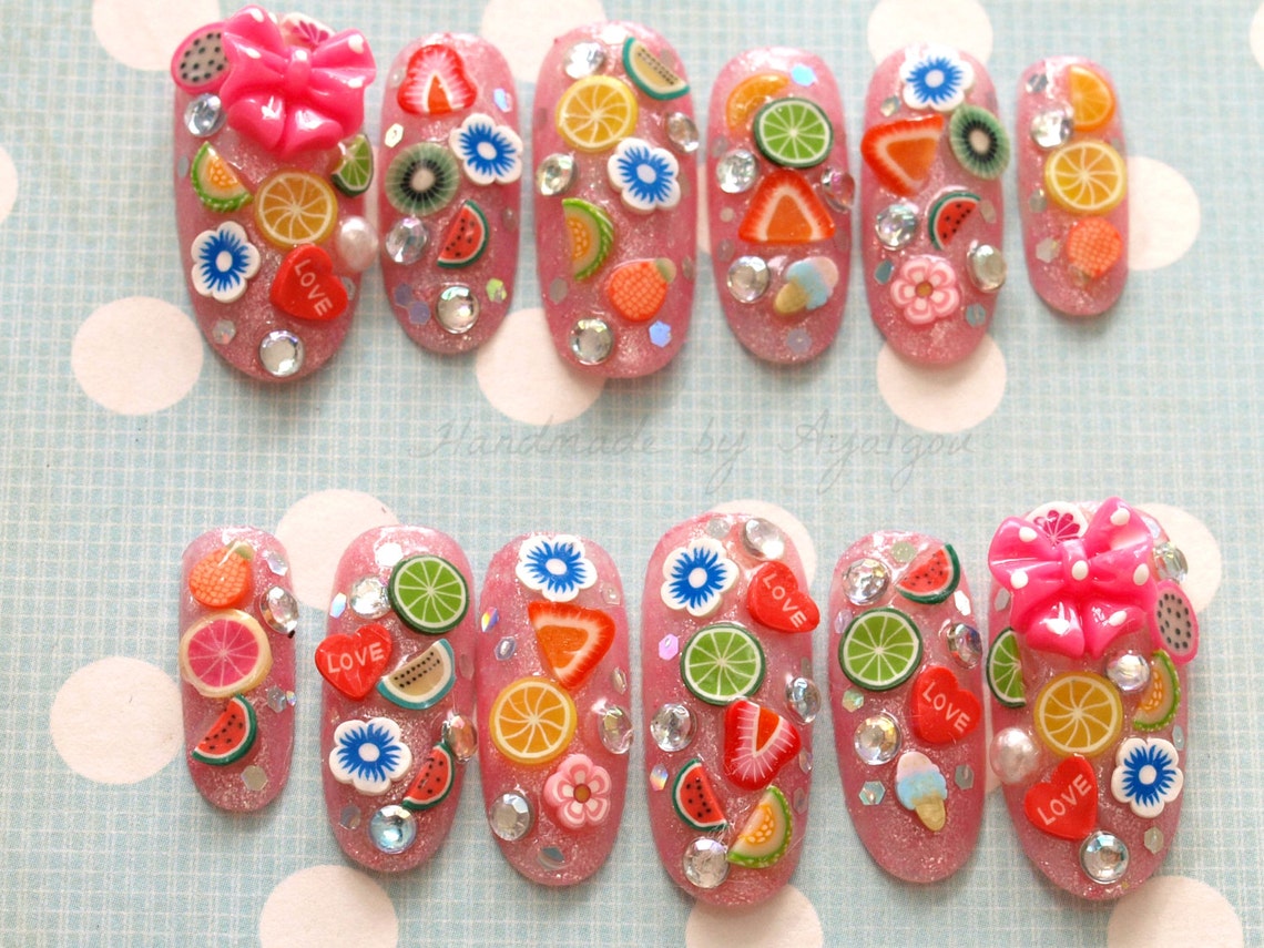 Long Nails Fruit Nail 3D Nails Decoden Decora Harajuku - Etsy