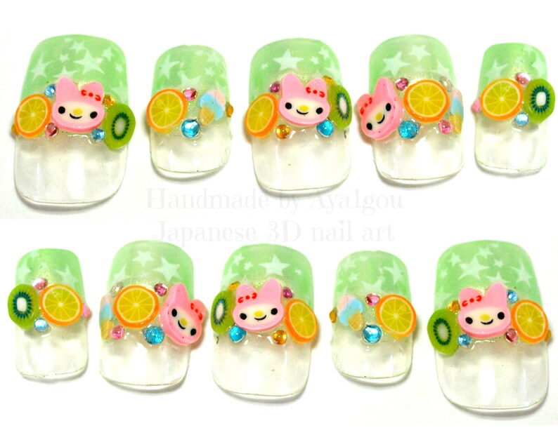 Fairy kei decora kawaii nails 3D nails fruit orange | Etsy
