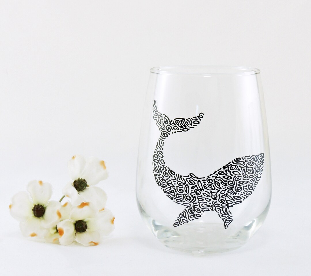 Hand Painted Whale Wine Glass: Lacy Ocean Animal Design - Etsy