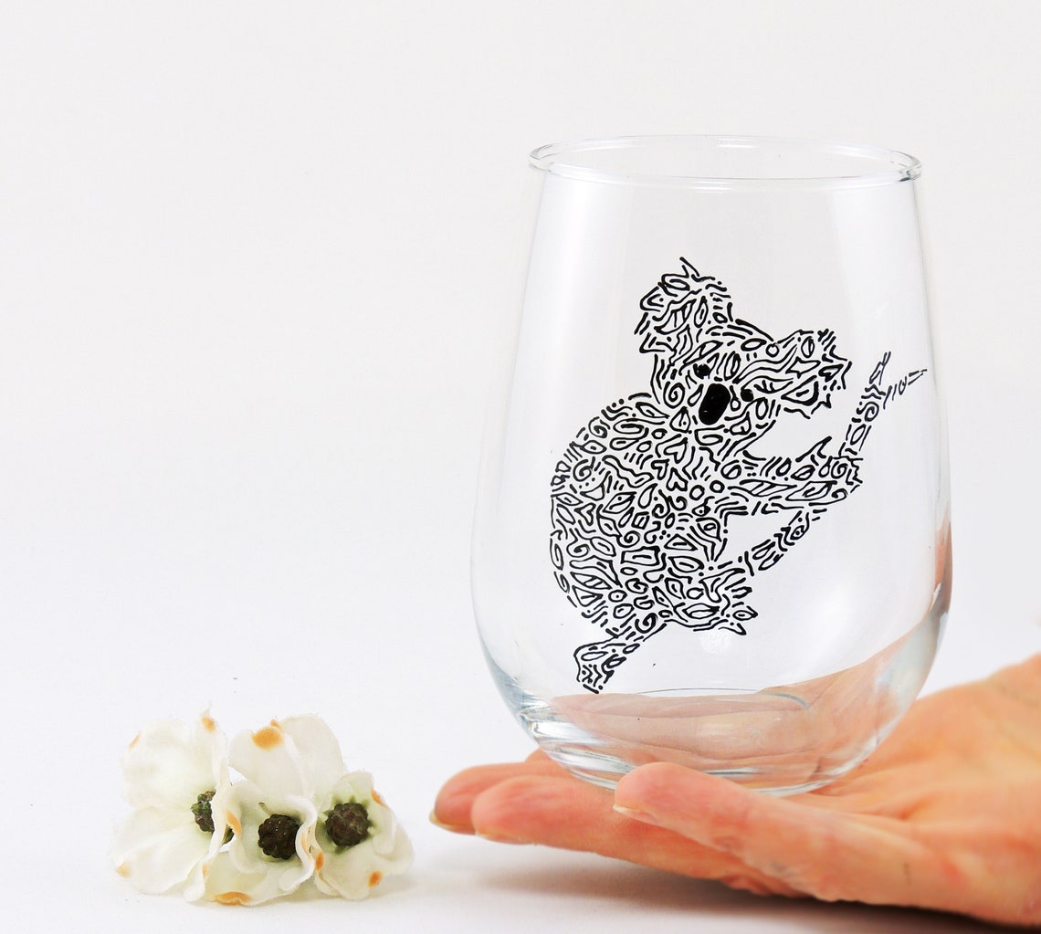 Koala Hand Painted Wine Glass / Cute Koala Bear / Koala Gift / Nature ...