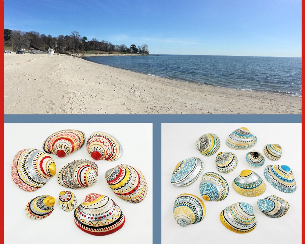 Personalized Hand Painted Large Seashell Clam Beach Art | Etsy